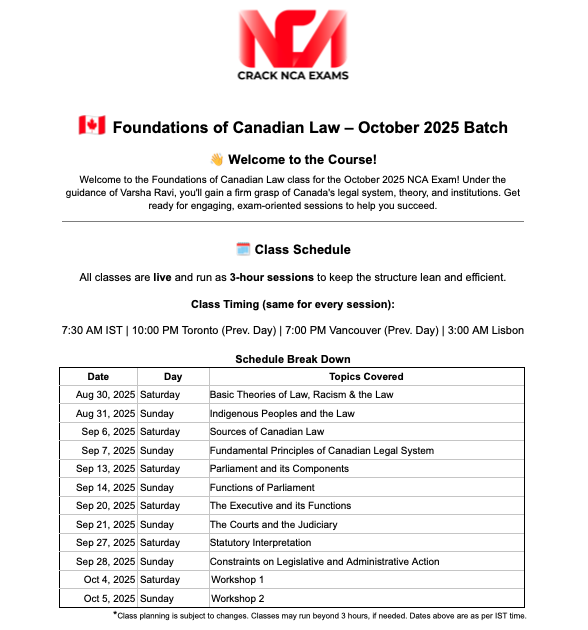 Foundations of Canadian Law – October 2025 Batch – Crack NCA Exams